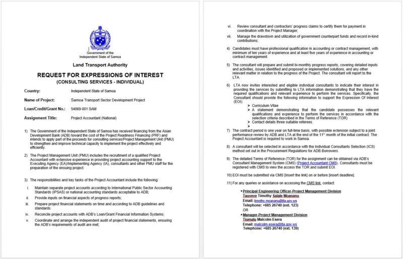 ADB-funded Samoa Transport Sector Development Project - Land Transport ...